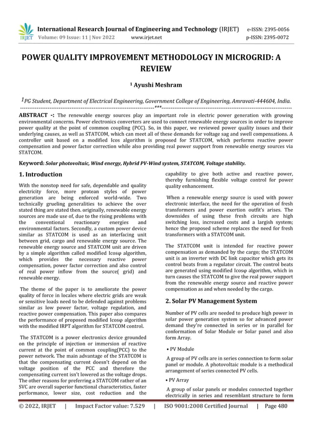 POWER QUALITY IMPROVEMENT METHODOLOGY IN MICROGRID: A REVIEW | PDF