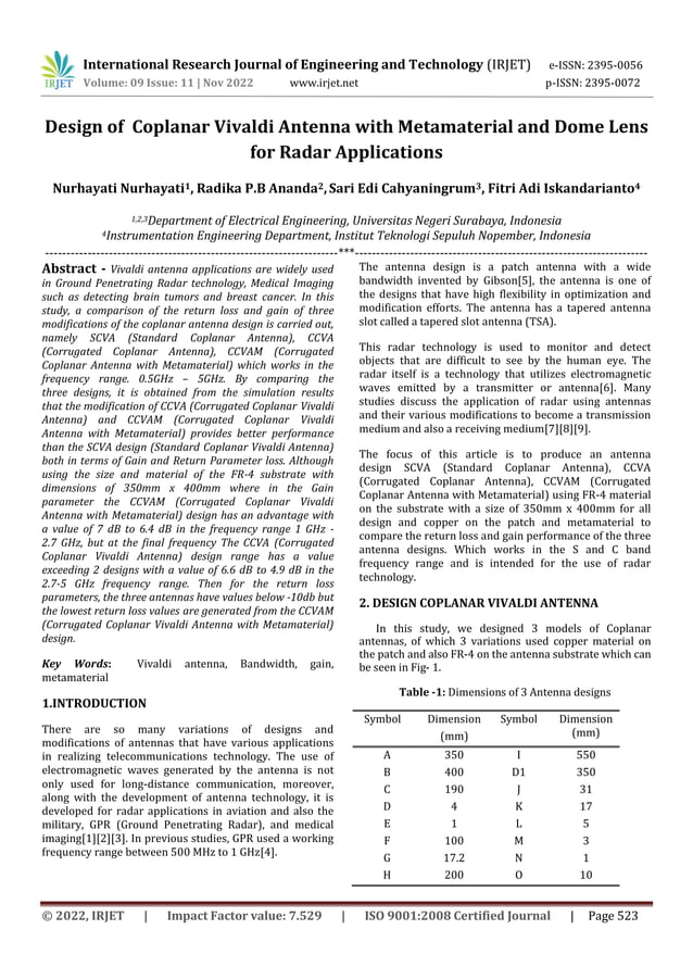 Design of Coplanar Vivaldi Antenna with Metamaterial and Dome Lens for ...