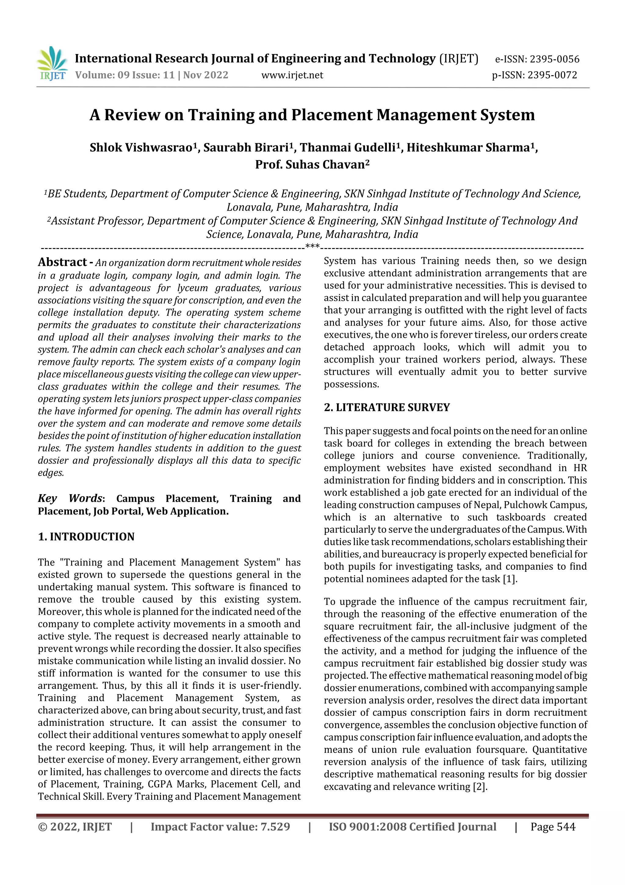 A Review on Training and Placement Management System | PDF