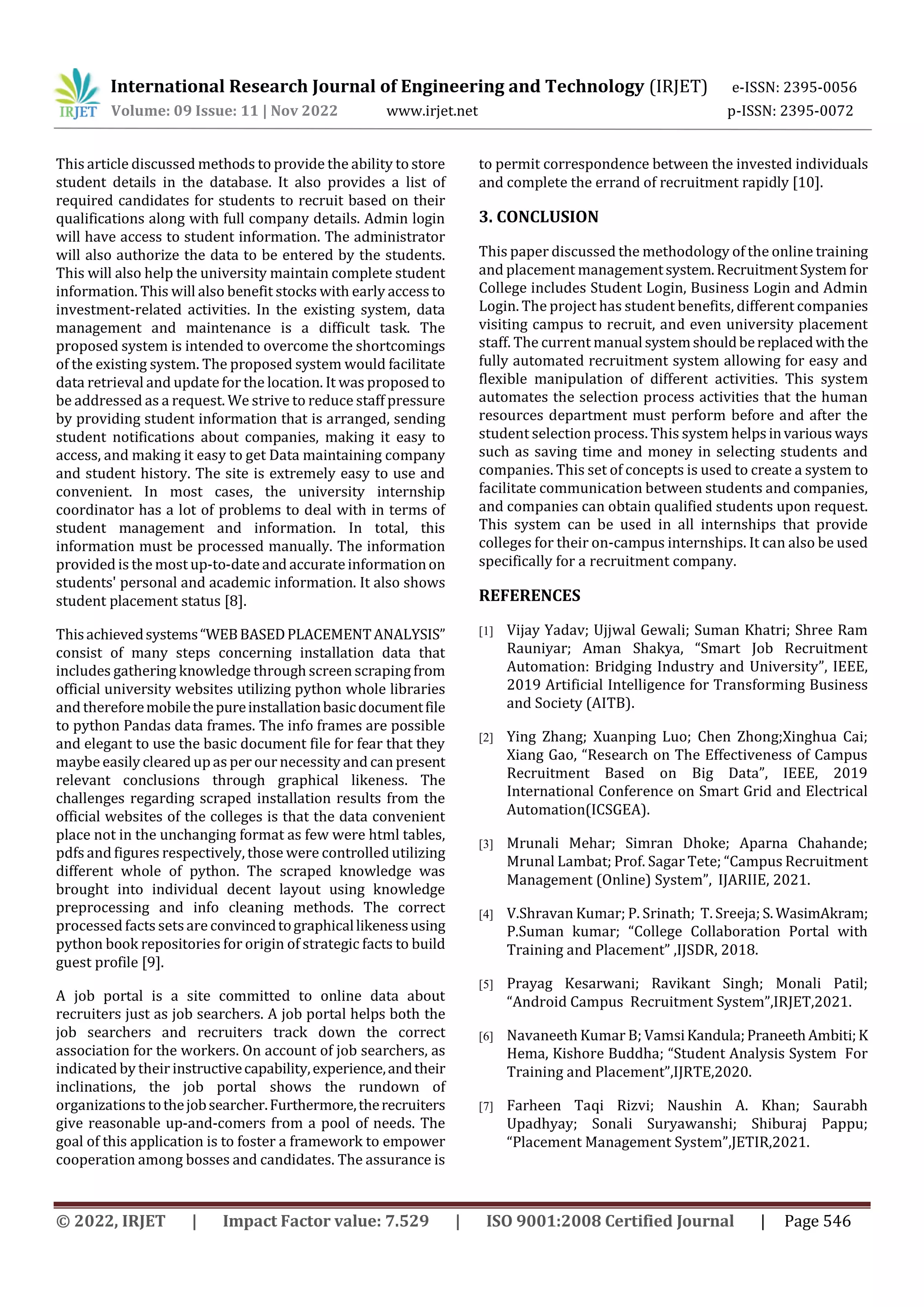 A Review on Training and Placement Management System | PDF