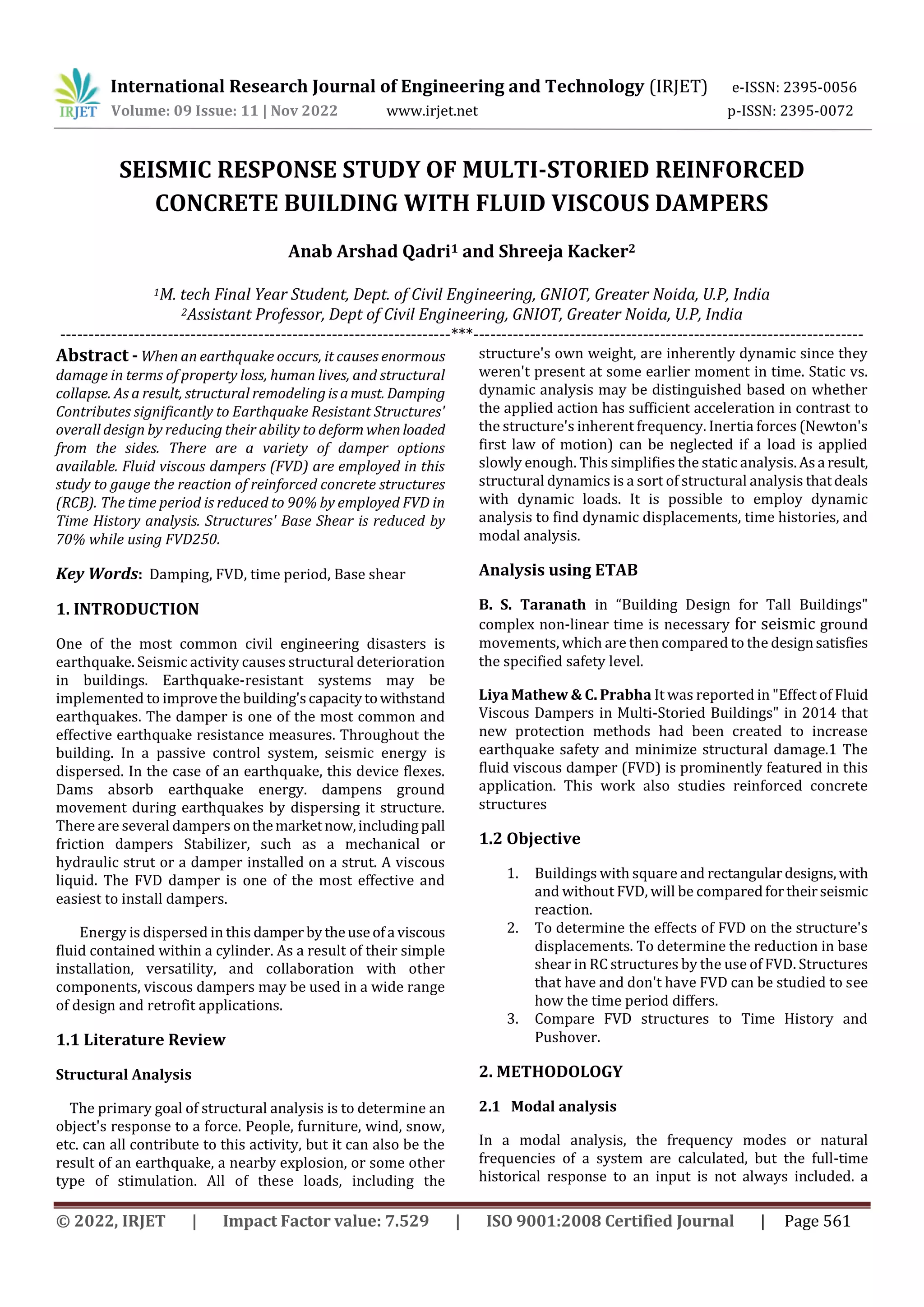 SEISMIC RESPONSE STUDY OF MULTI-STORIED REINFORCED CONCRETE BUILDING ...