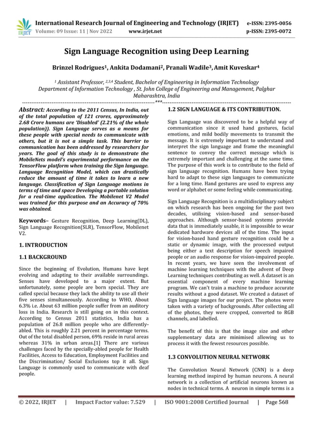 Sign Language Recognition using Deep Learning