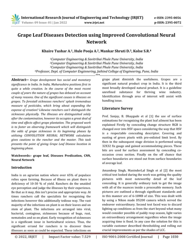 Grape Leaf Diseases Detection using Improved Convolutional Neural Network | PDF