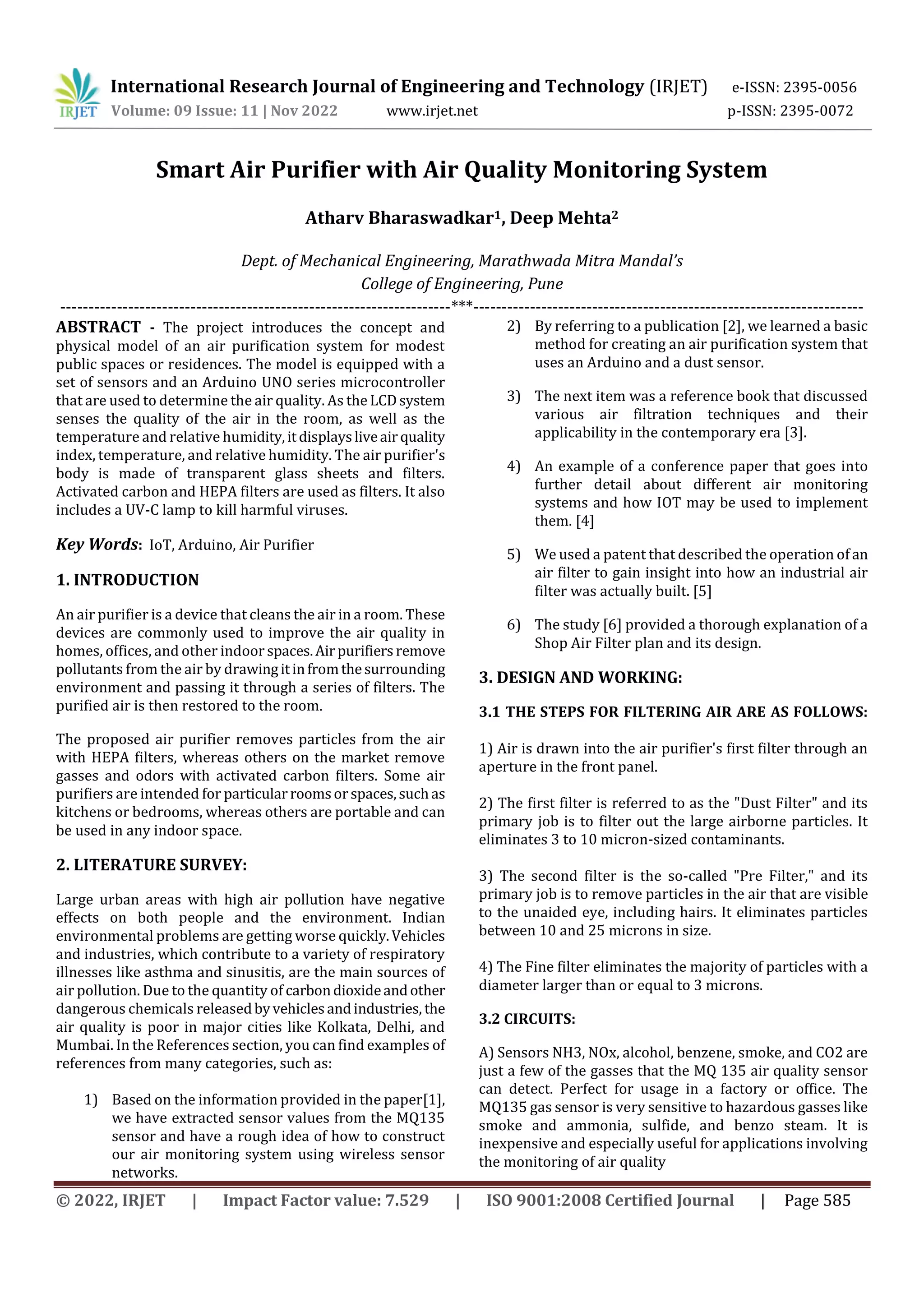 Smart Air Purifier with Air Quality Monitoring System | PDF