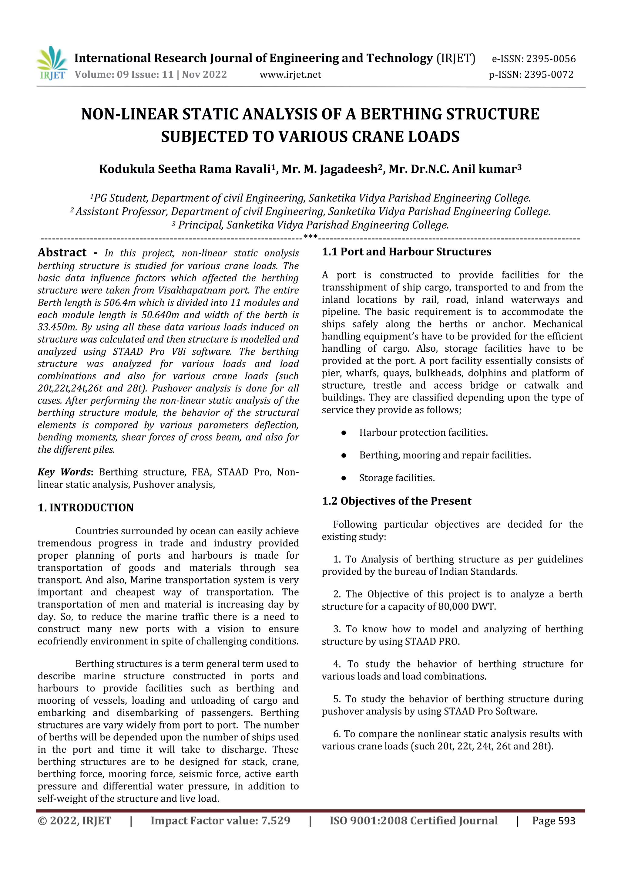NON-LINEAR STATIC ANALYSIS OF A BERTHING STRUCTURE SUBJECTED TO VARIOUS CRANE LOADS | PDF