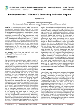 Implementation of CAN on FPGA for Security Evaluation Purpose | PDF