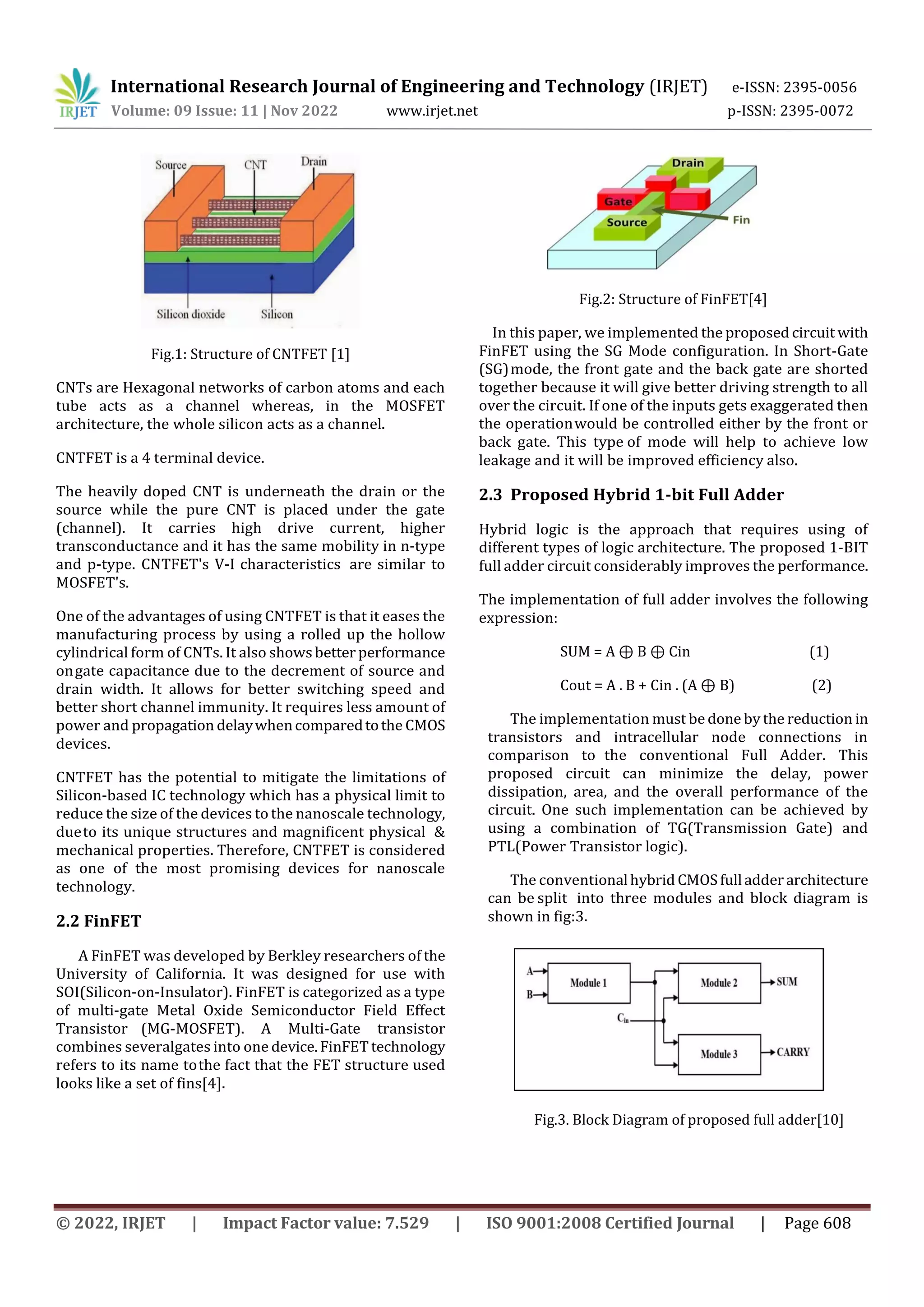 Analysis of FinFET and CNTFET based HybridCMOS Full Adder Circuit | PDF