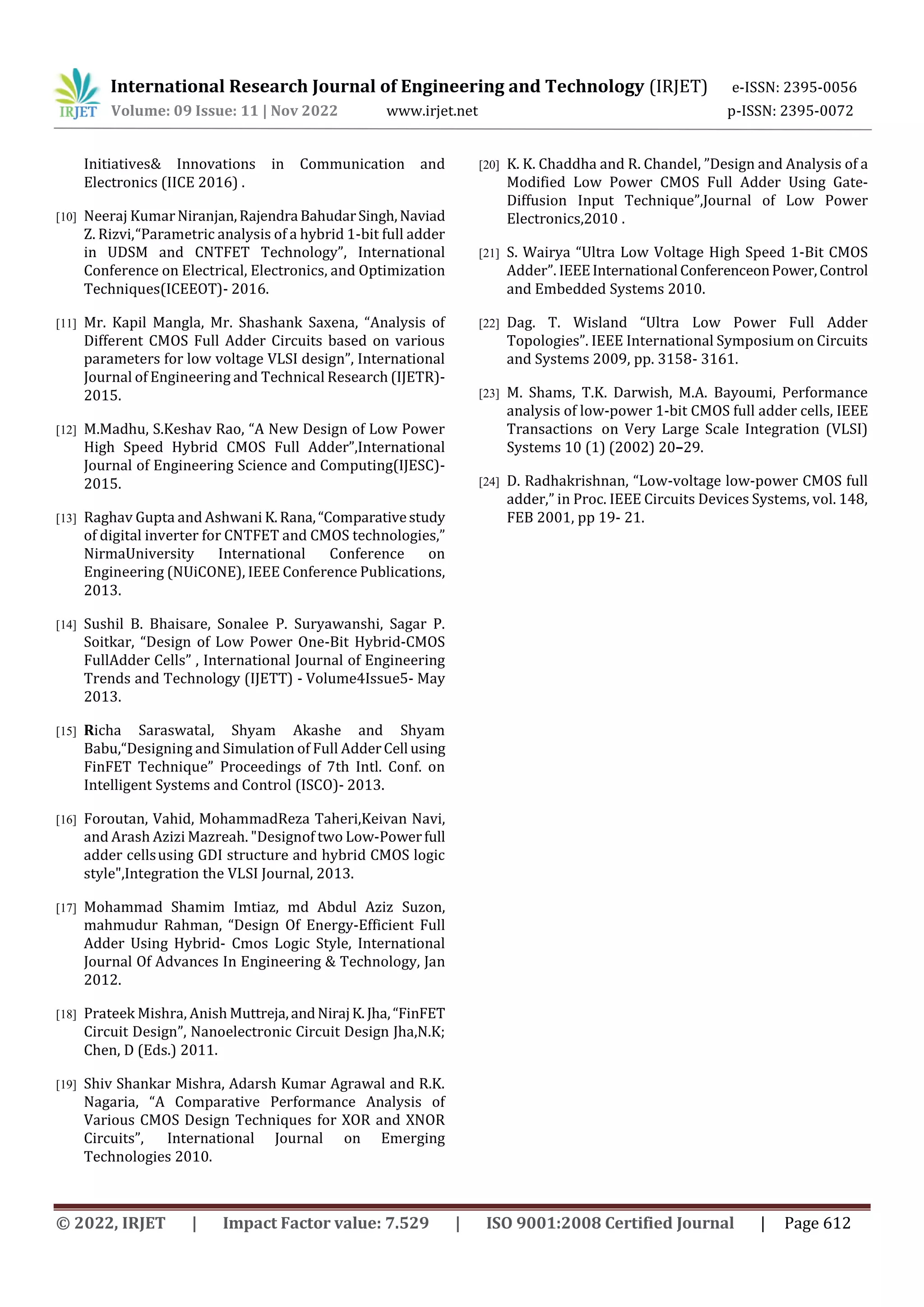 Analysis of FinFET and CNTFET based HybridCMOS Full Adder Circuit | PDF
