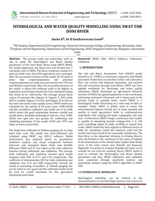 HYDROLOGICAL AND WATER QUALITY MODELLING USING SWAT FOR DONI RIVER | PDF