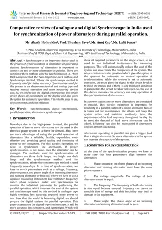 Comparative review of analogue and digital Synchroscope in India used for synchronization of ...