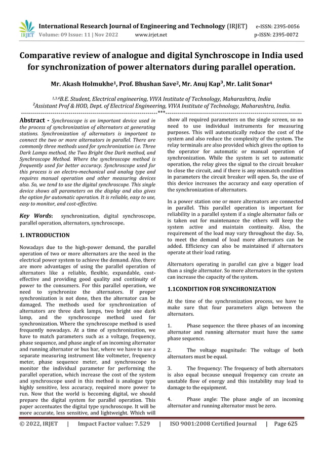 Comparative review of analogue and digital Synchroscope in India used for synchronization of ...