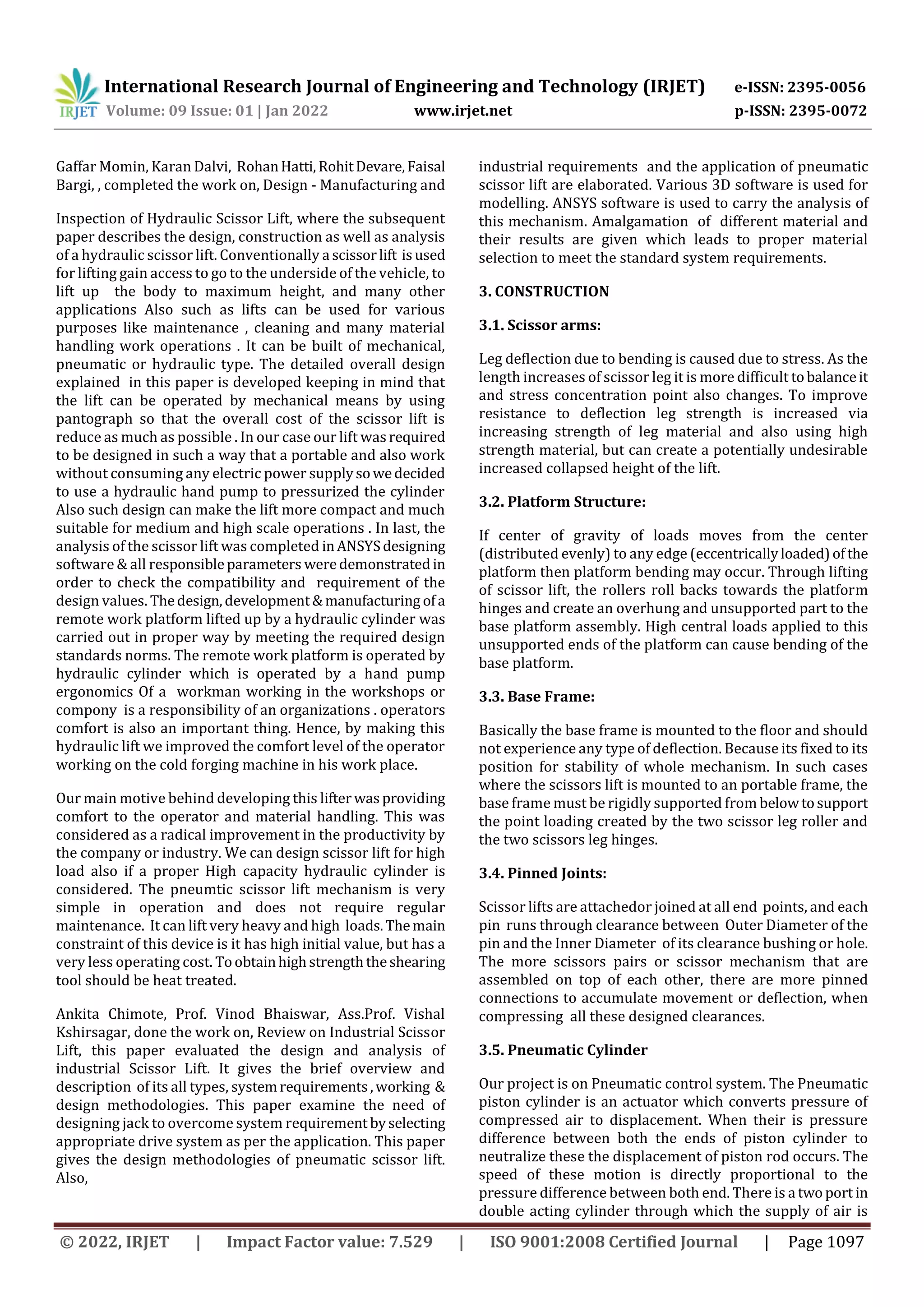 Design and Development of Pneumatic Scissor Lift | PDF