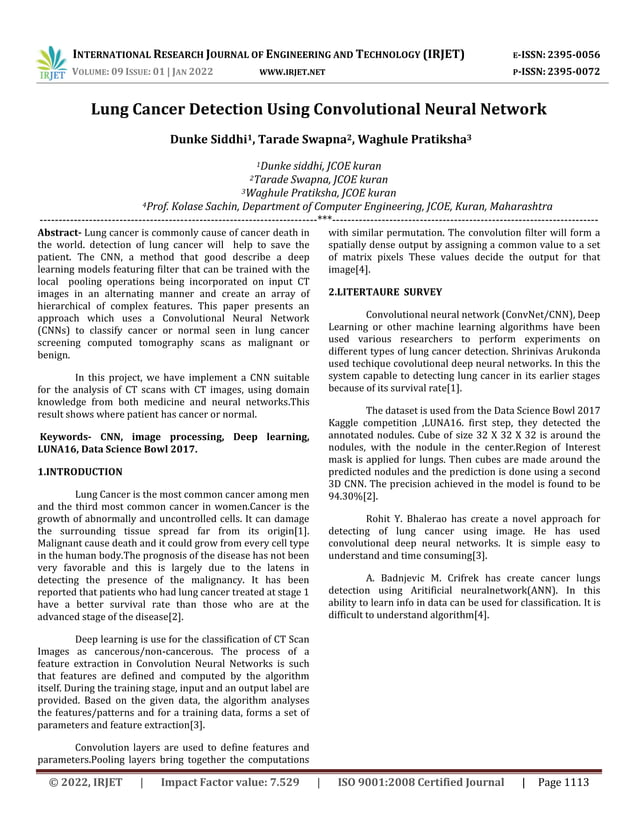 Lung Cancer Detection Using Convolutional Neural Network Pdf