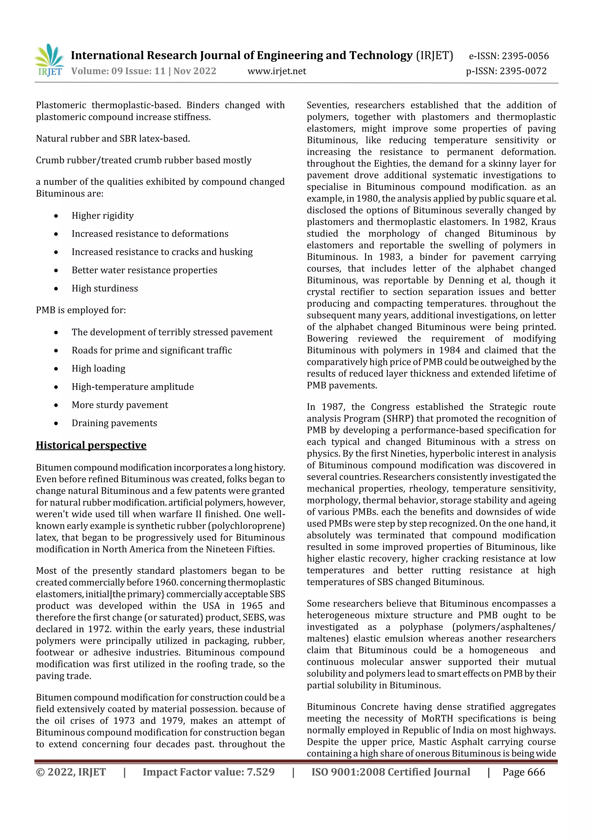 Review on design of bituminous concrete by using polymer modified ...