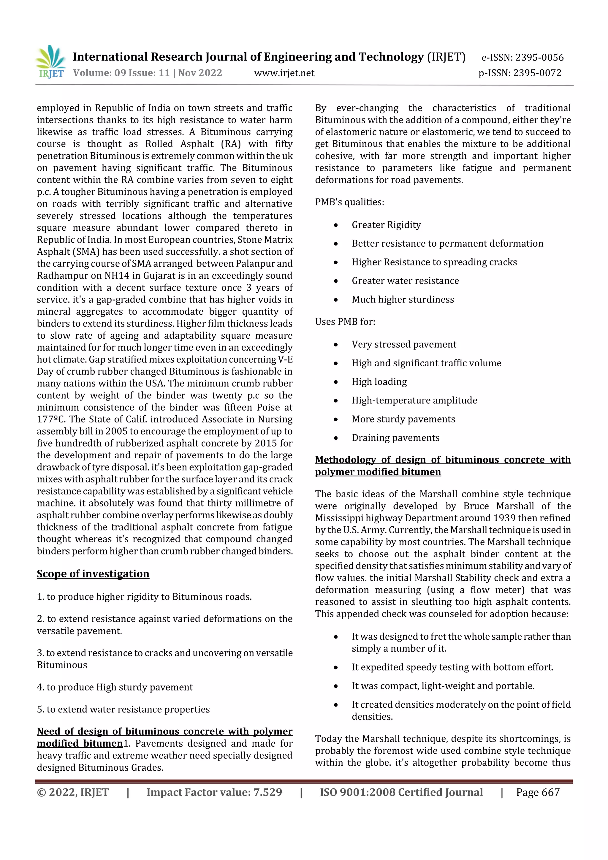 Review on design of bituminous concrete by using polymer modified ...