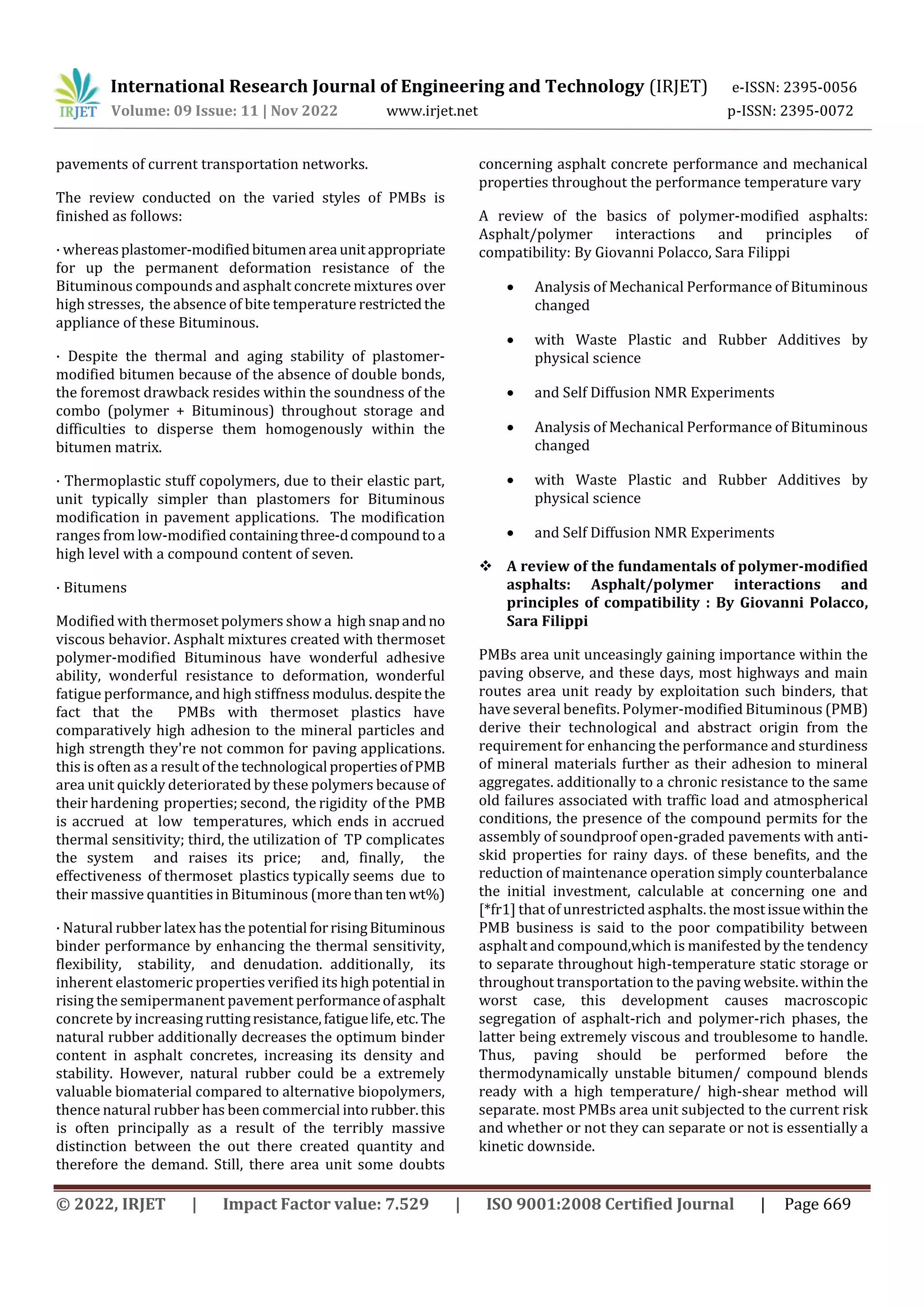 Review on design of bituminous concrete by using polymer modified ...