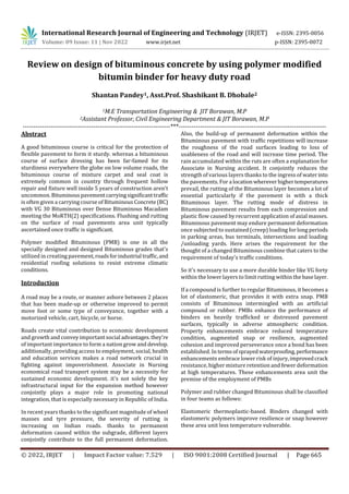 Review on design of bituminous concrete by using polymer modified bitumin binder for heavy duty ...