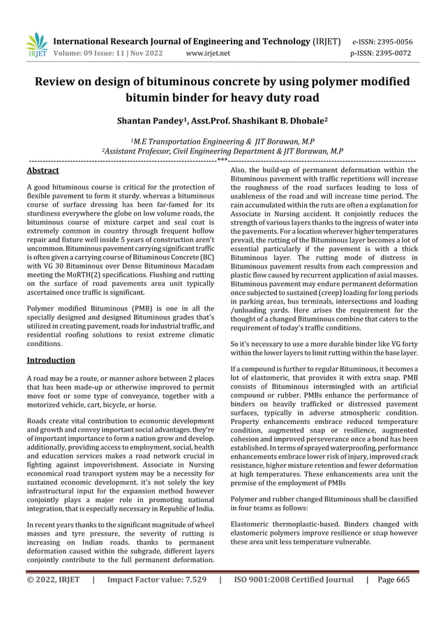 Review on design of bituminous concrete by using polymer modified ...