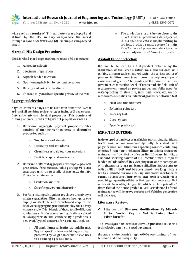 Review on design of bituminous concrete by using polymer modified ...