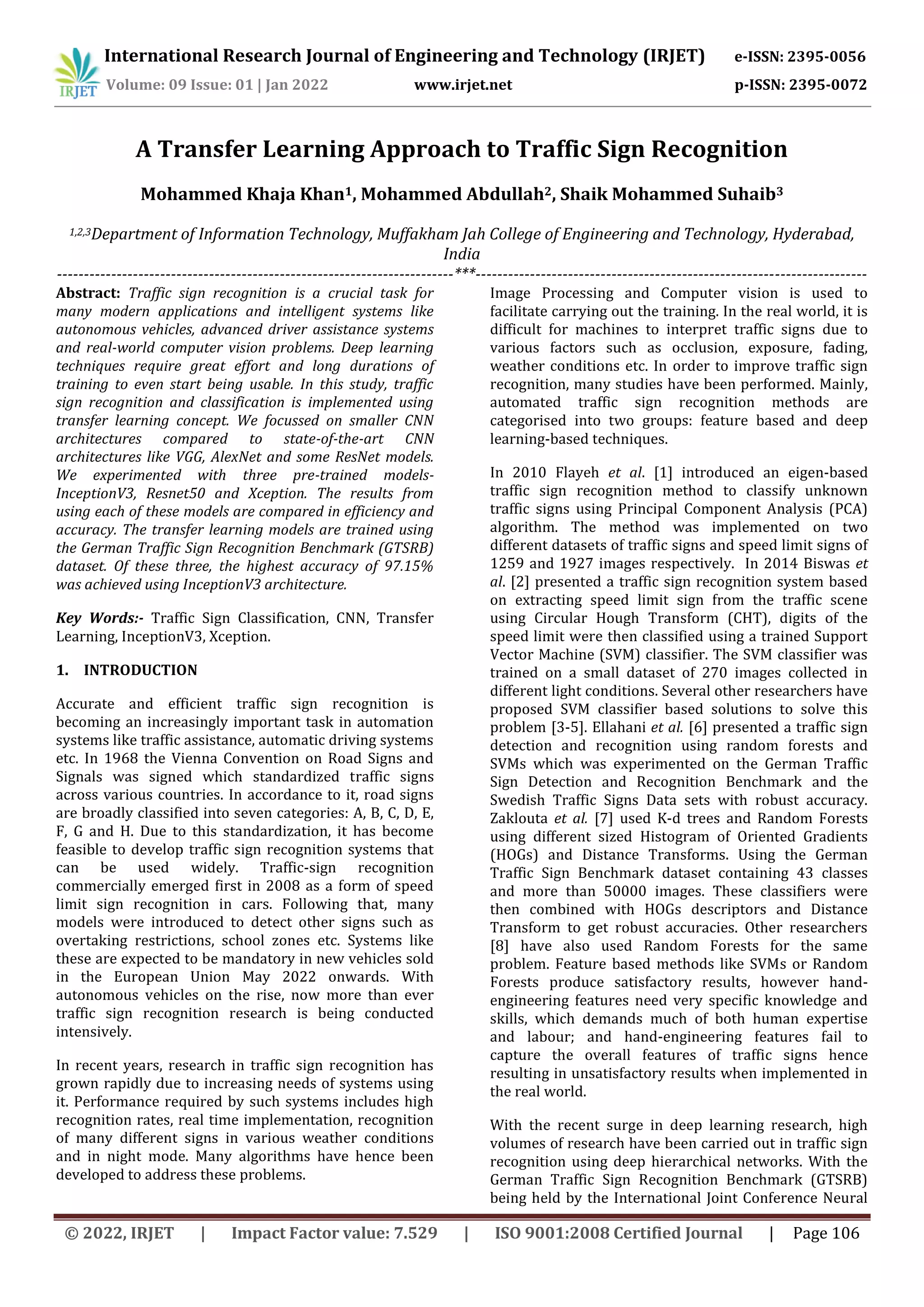 A Transfer Learning Approach to Traffic Sign Recognition | PDF