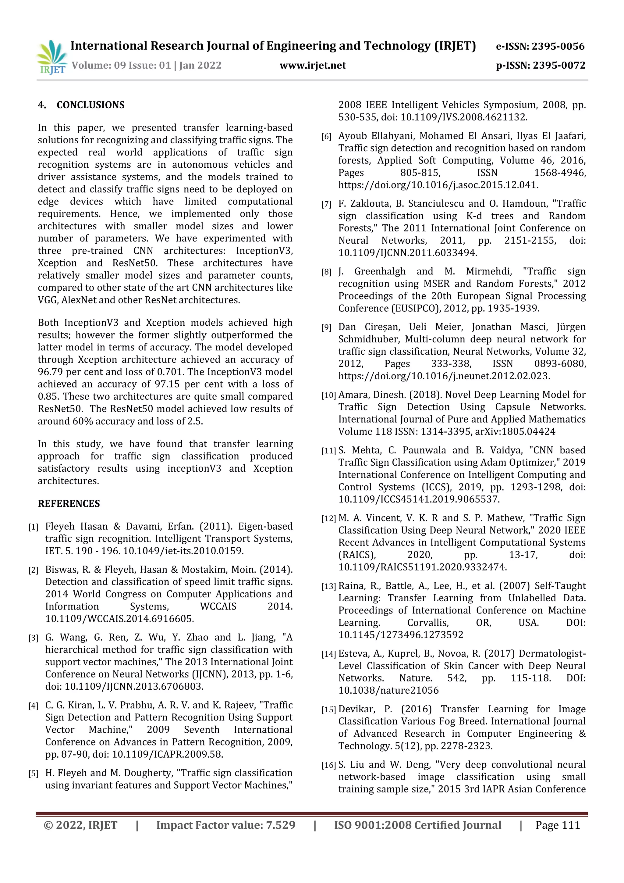 A Transfer Learning Approach to Traffic Sign Recognition | PDF