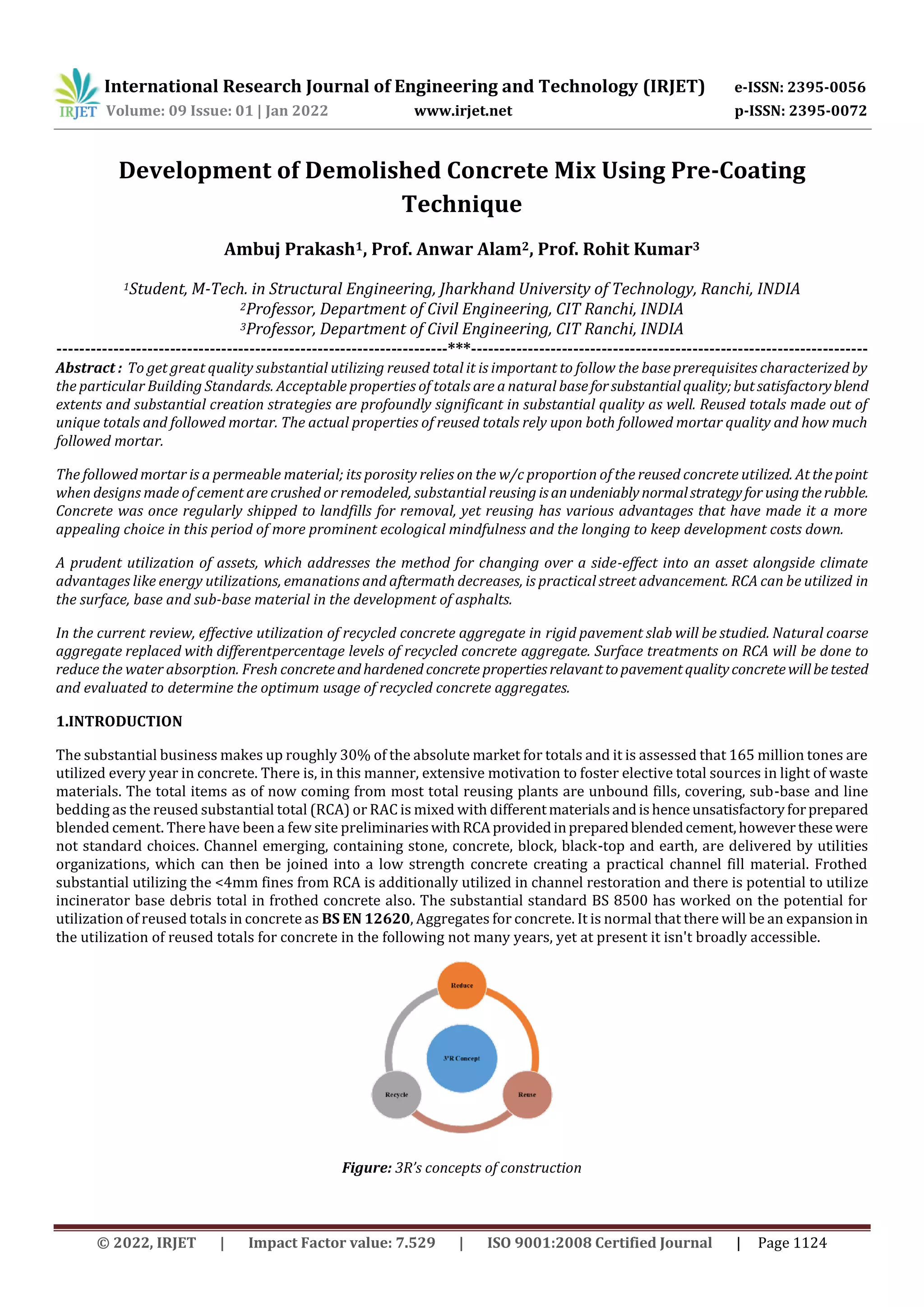 Development of Demolished Concrete Mix Using Pre-Coating Technique | PDF