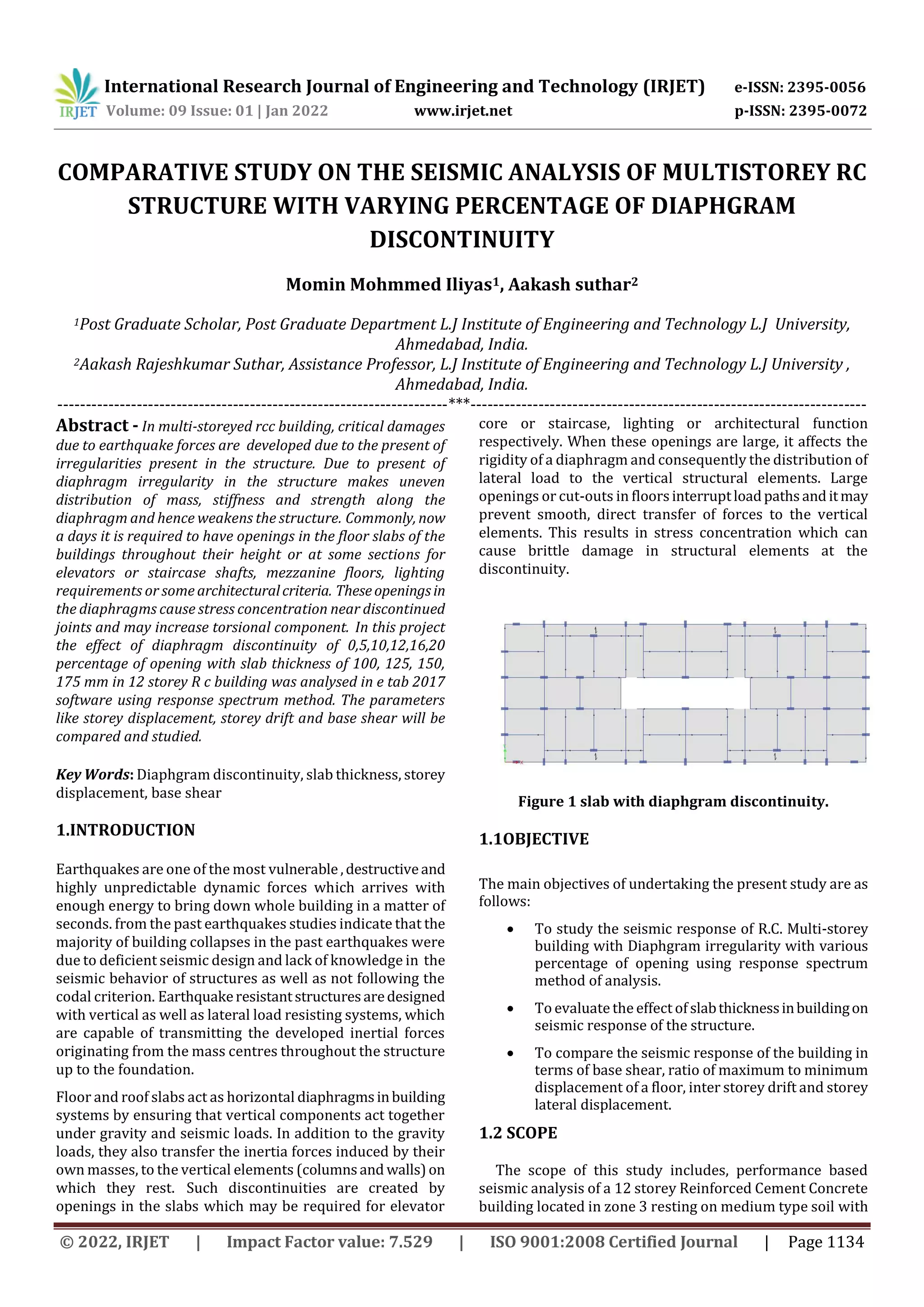 COMPARATIVE STUDY ON THE SEISMIC ANALYSIS OF MULTISTOREY RC STRUCTURE WITH VARYING PERCENTAGE OF ...