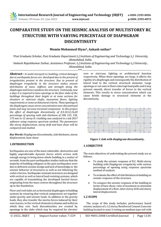 COMPARATIVE STUDY ON THE SEISMIC ANALYSIS OF MULTISTOREY RC STRUCTURE WITH VARYING PERCENTAGE OF ...