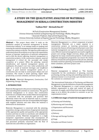A STUDY ON THE QUALITATIVE ANALYSIS OF MATERIALS MANAGEMENT IN KERALA ...