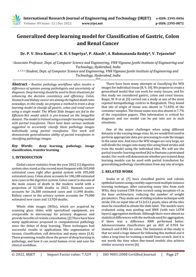 Generalized deep learning model for Classification of Gastric, Colon and Renal Cancer | PDF ...