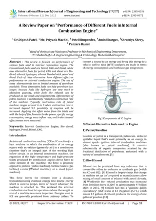 A Review Paper on "Performance of Different Fuels inInternal Combustion ...