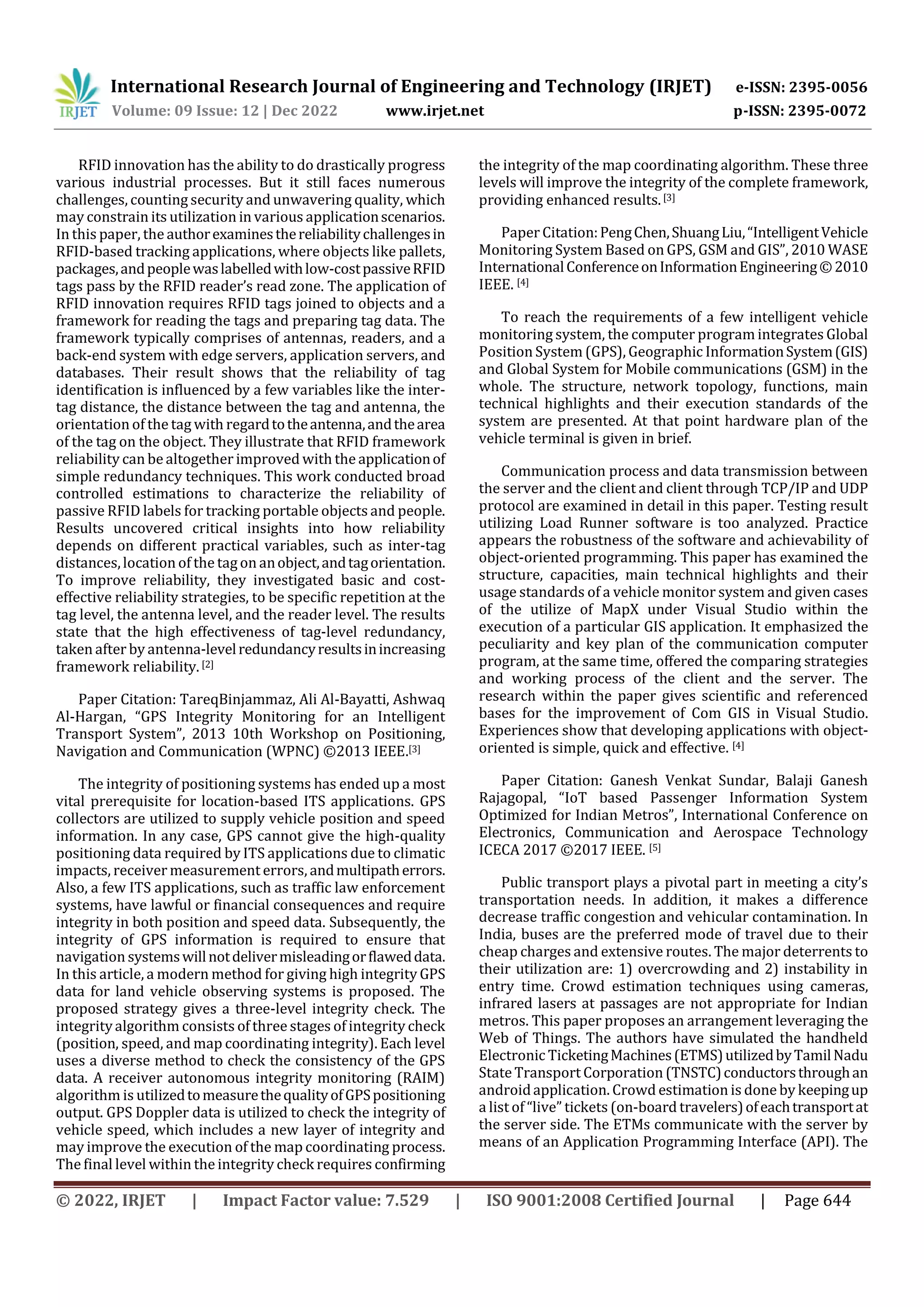 Review on IoT Based Bus Scheduling System using Wireless Sensor Network | PDF