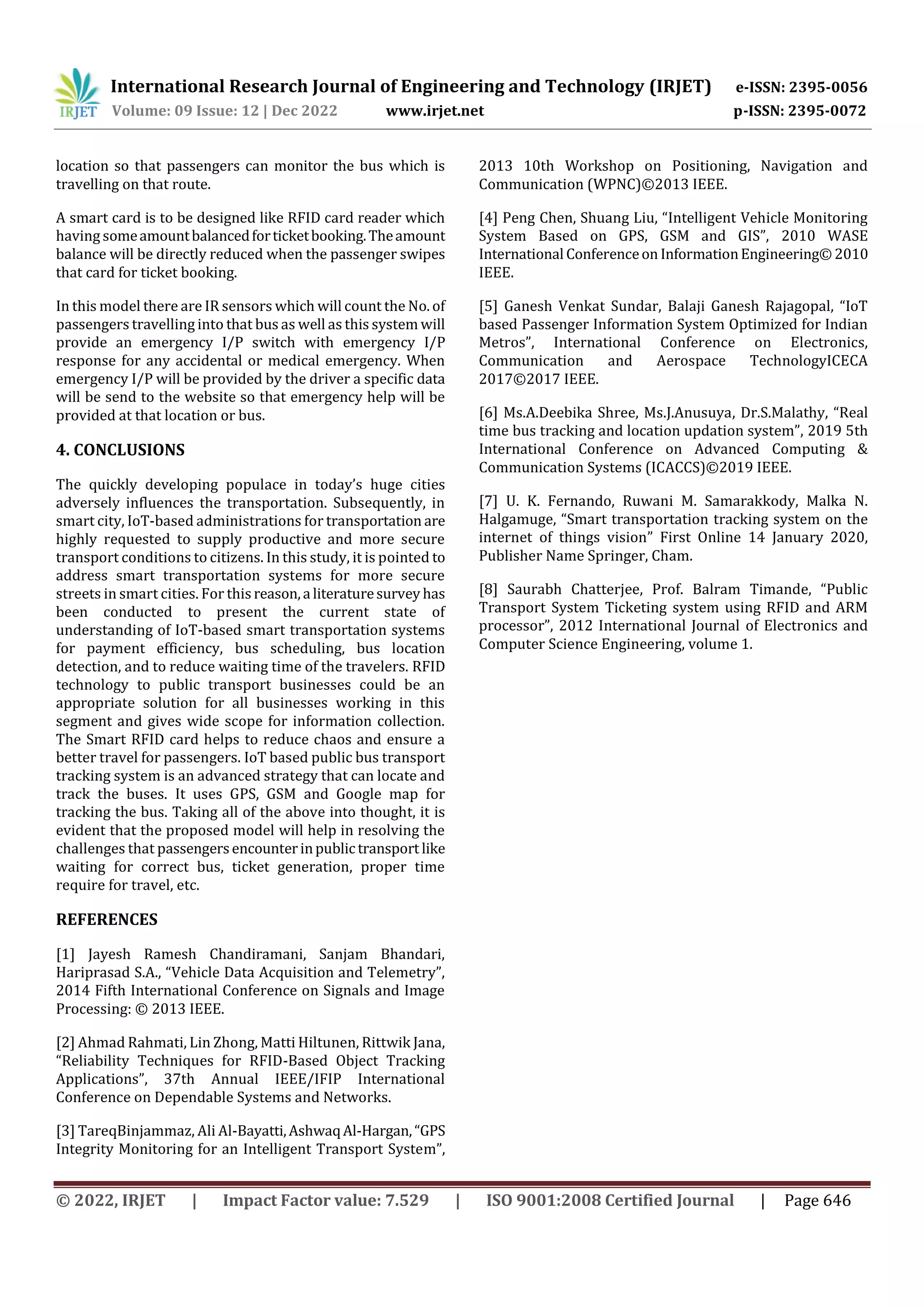 Review on IoT Based Bus Scheduling System using Wireless Sensor Network | PDF