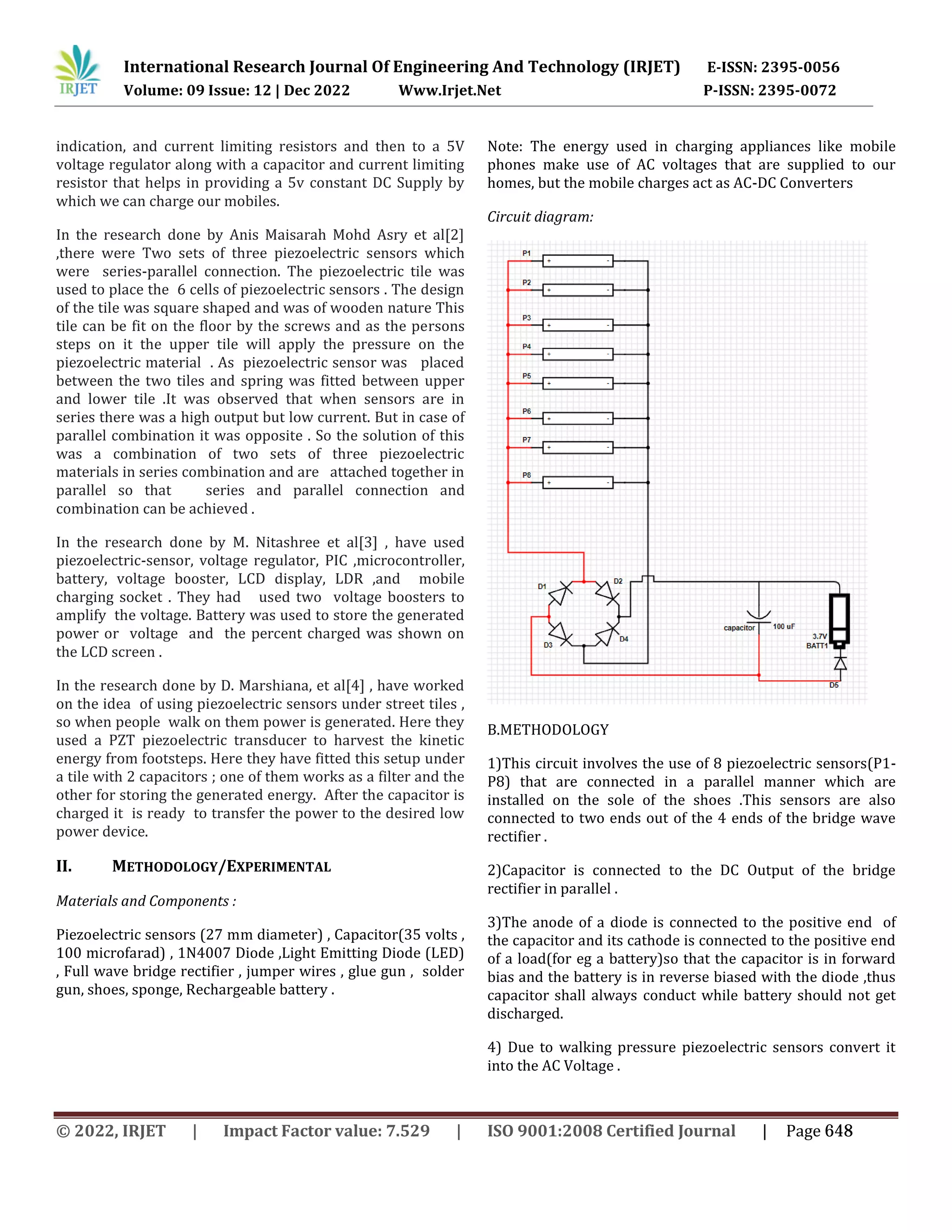 ENERGY GENERATION VIA FOOTSTEPS USING PIEZOELECTRIC SENSOR | PDF