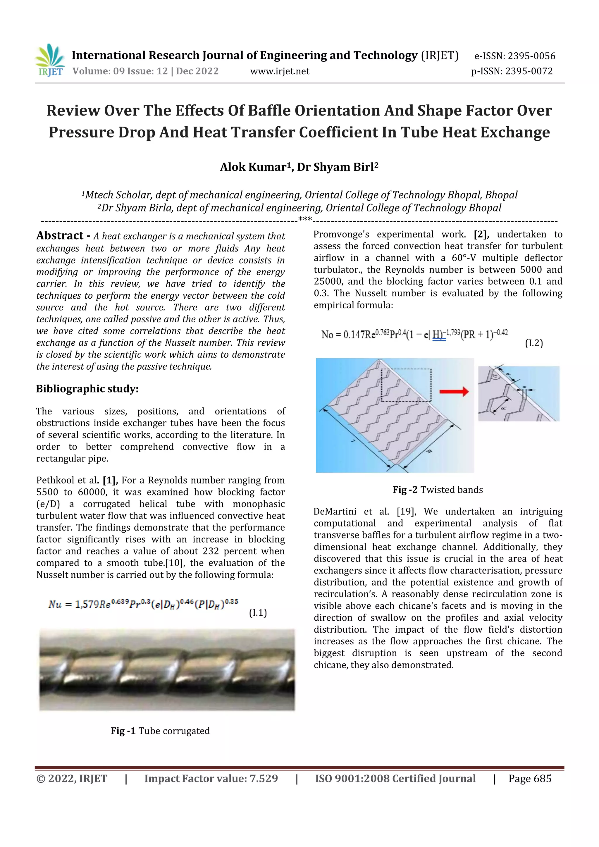 Review Over The Effects Of Baffle Orientation And Shape Factor Over Pressure Drop And Heat ...
