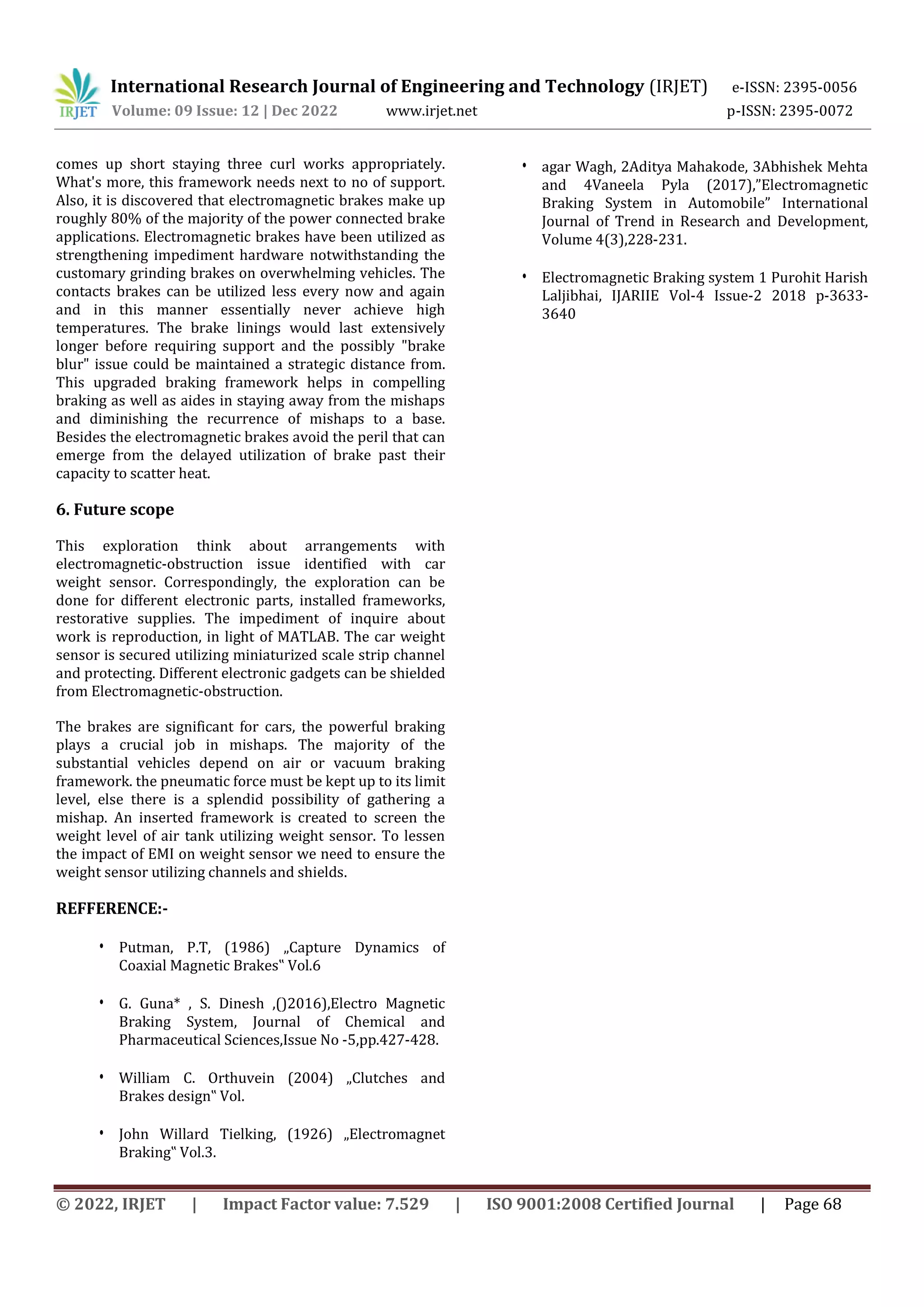 DESIGN AND FABRICATION OF ELECTROMAGNETIC BRAKING SYSTEM | PDF