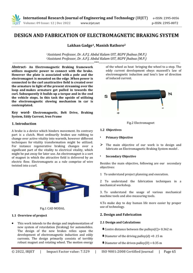 DESIGN AND FABRICATION OF ELECTROMAGNETIC BRAKING SYSTEM | PDF