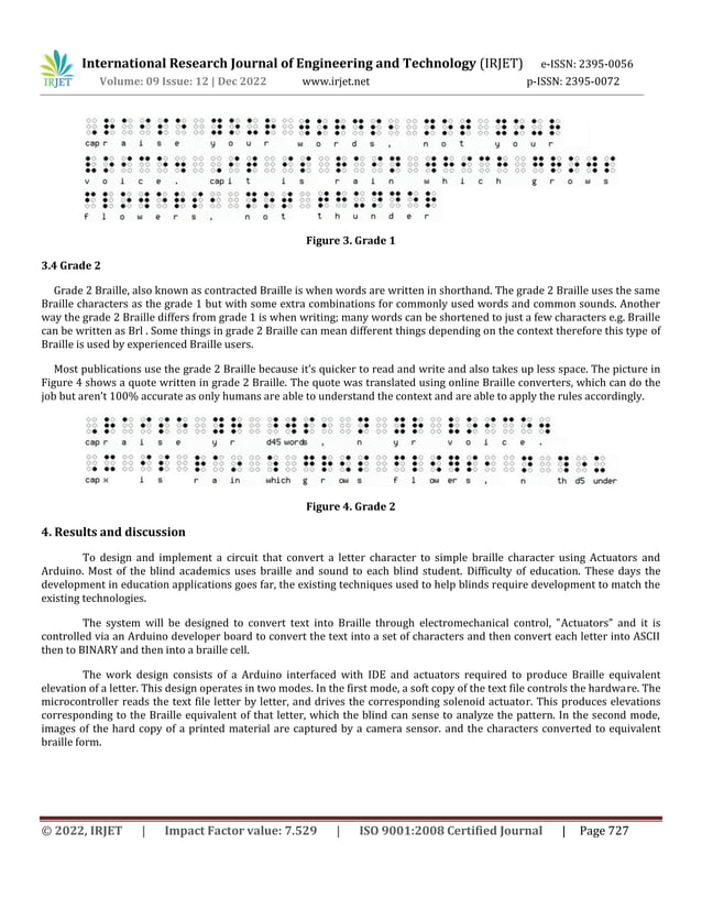 Braille refreshable display using Arduino for visually challenged ...