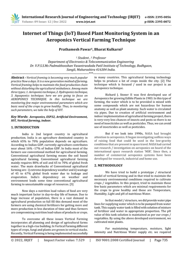 Internet of Things (IoT) Based Plant Monitoring System in an Aeroponics ...