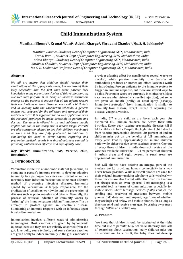 Child Immunization System | PDF