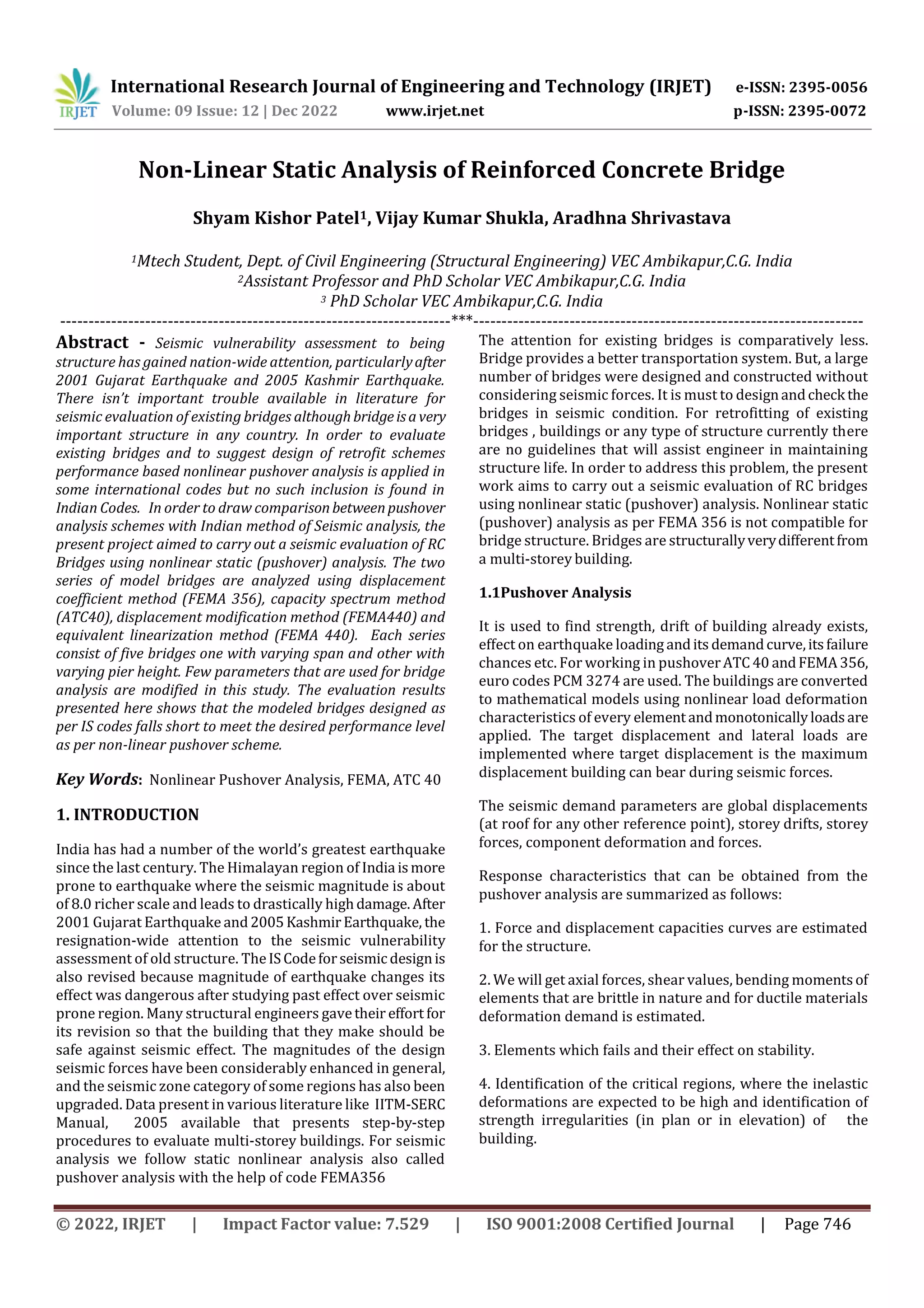 Non-Linear Static Analysis of Reinforced Concrete Bridge | PDF