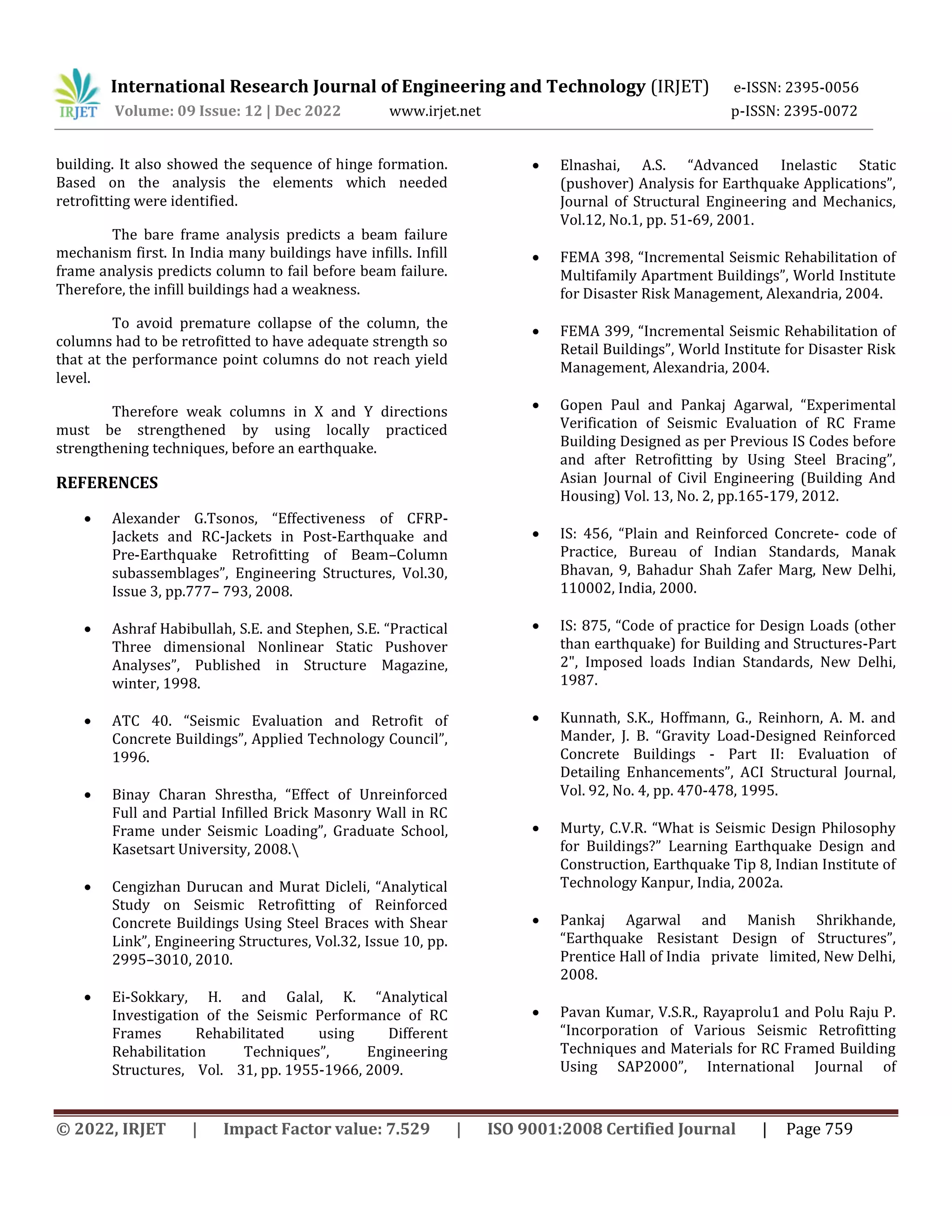 SEISMIC EVALUATION OF RETROFITING TO REINFORCED CONCRETE BUILDINGS | PDF