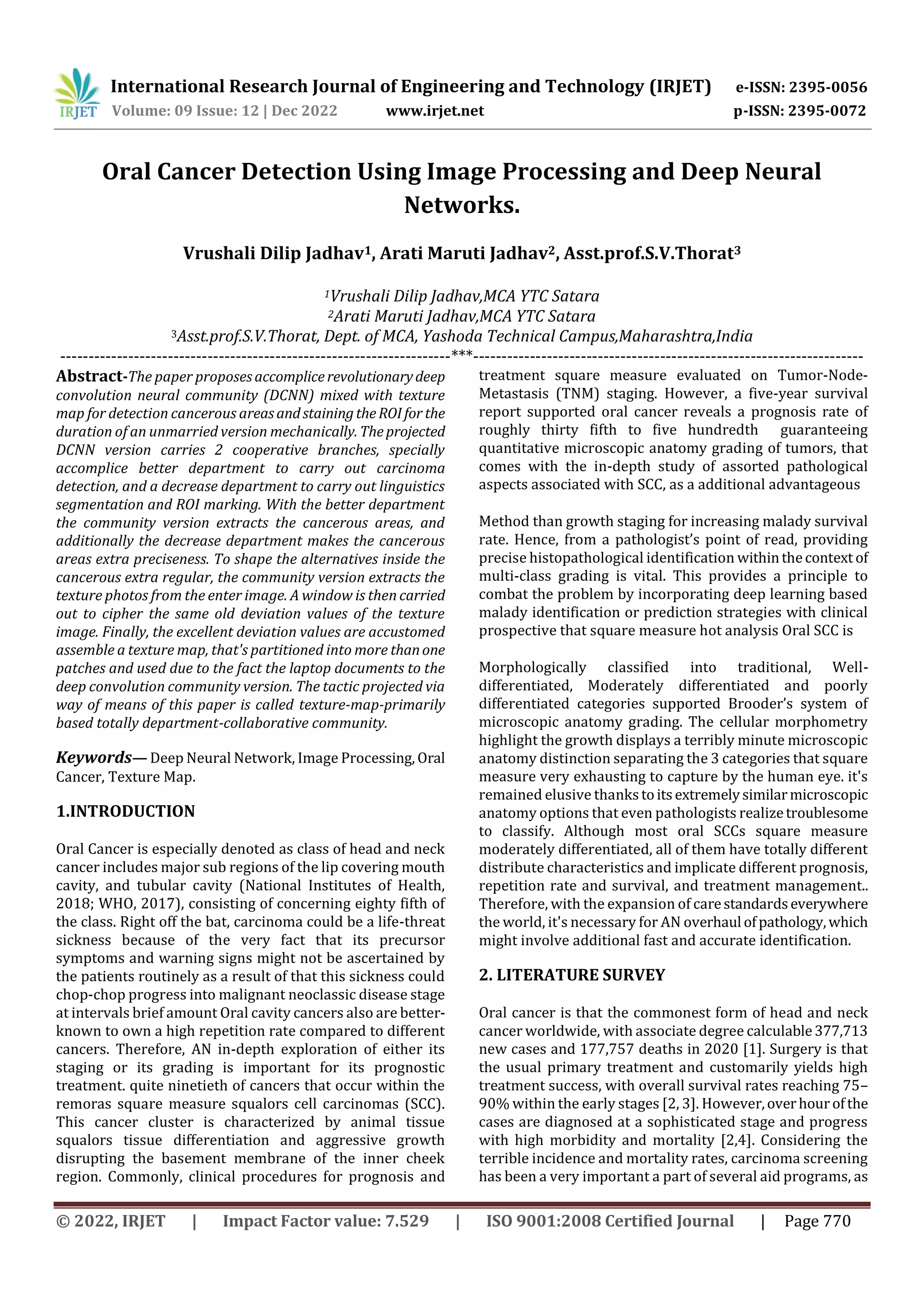 Oral Cancer Detection Using Image Processing And Deep Neural Networks Pdf Dental Health