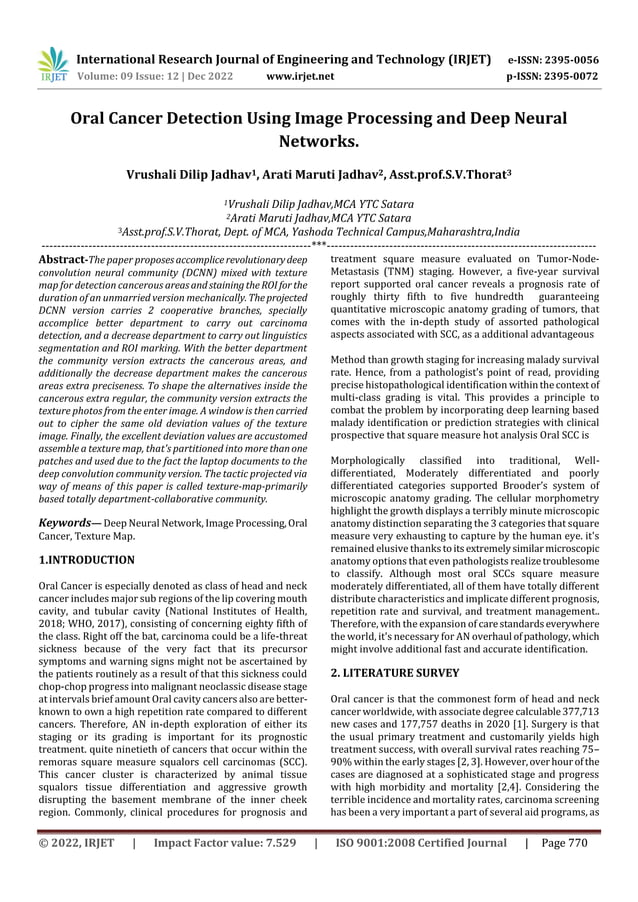 Oral Cancer Detection Using Image Processing And Deep Neural Networks