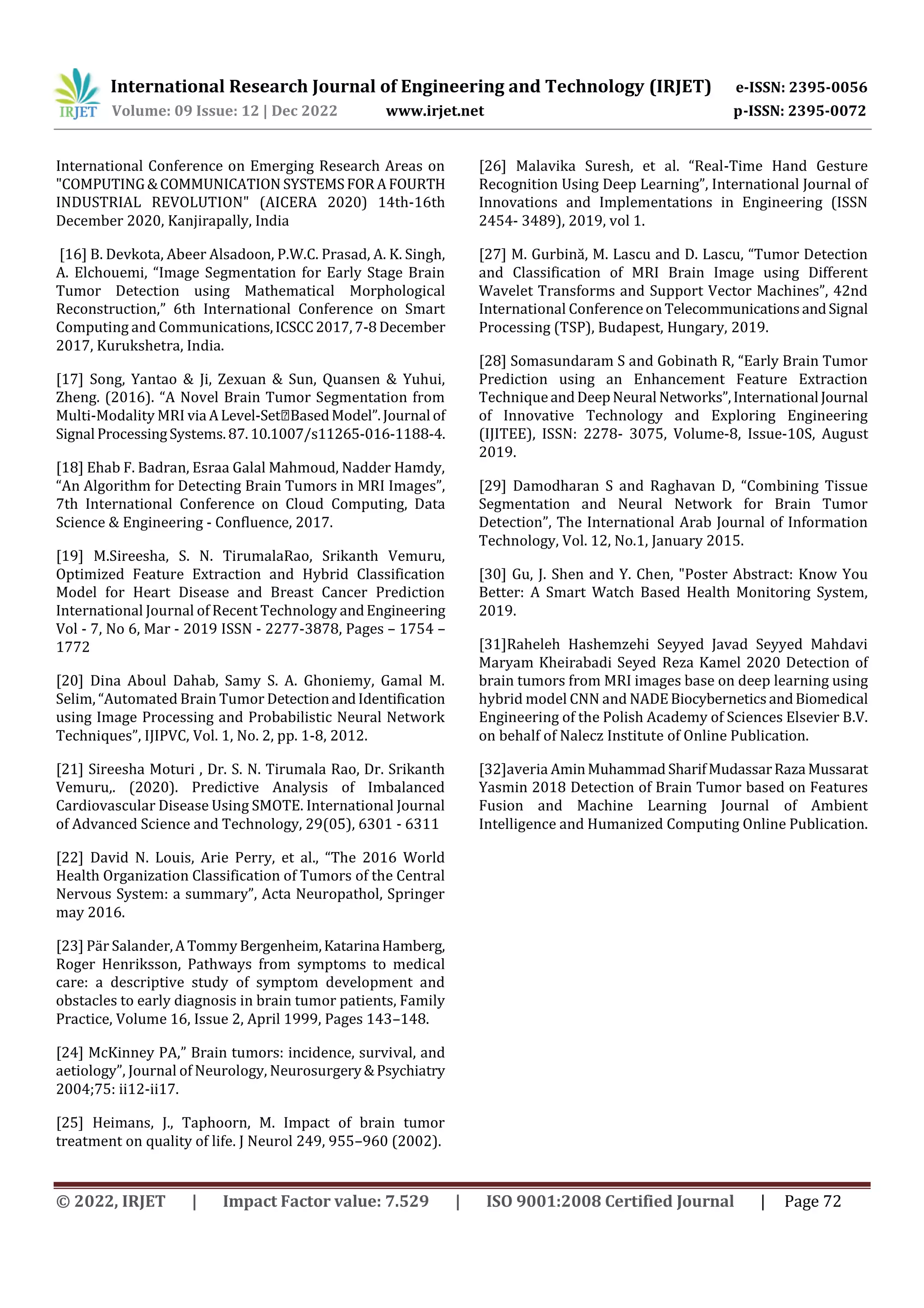 Survey On “brain Tumor Detection Using Deep Learning Pdf Brain And