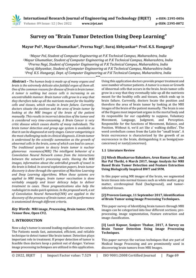 Survey on “Brain Tumor Detection Using Deep Learning | PDF | Brain and ...
