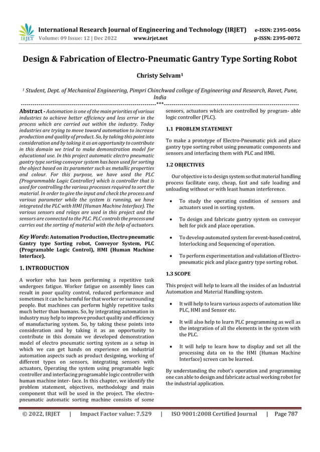 Design & Fabrication of Electro-Pneumatic Gantry Type Sorting Robot | PDF | Robotics ...