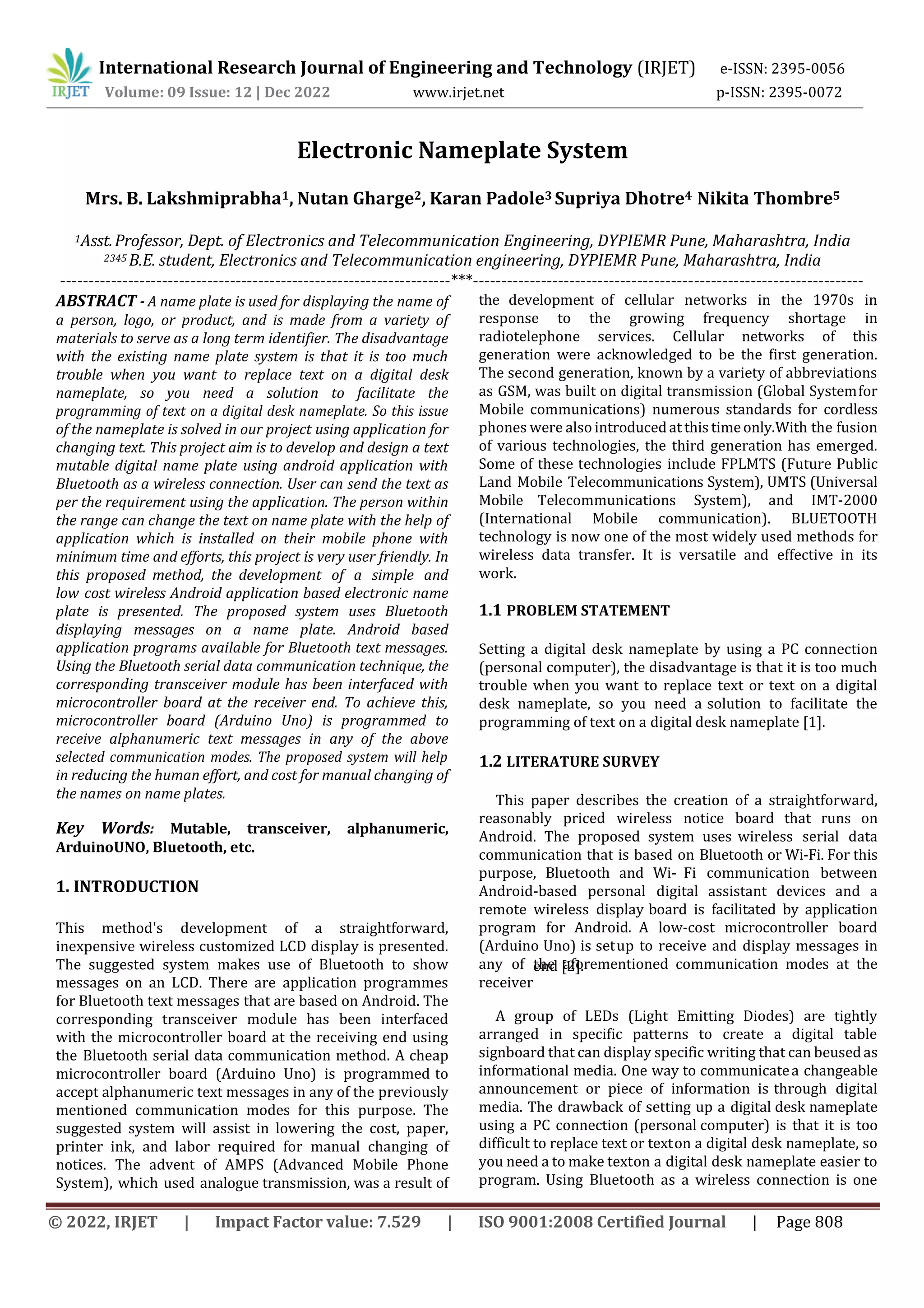 Electronic Nameplate System | PDF