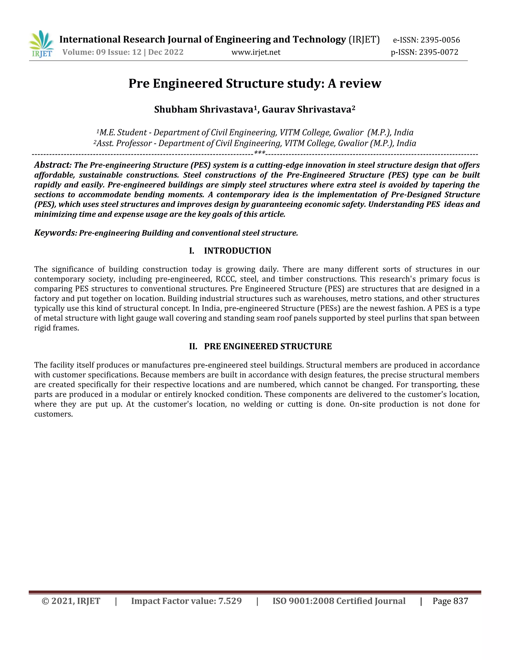 Pre Engineered Structure study: A review | PDF