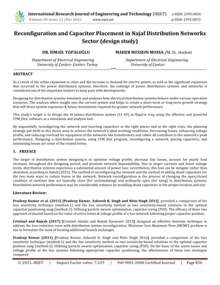 Reconfiguration and Capacitor Placement in Najaf Distribution Networks Sector (design study) | PDF